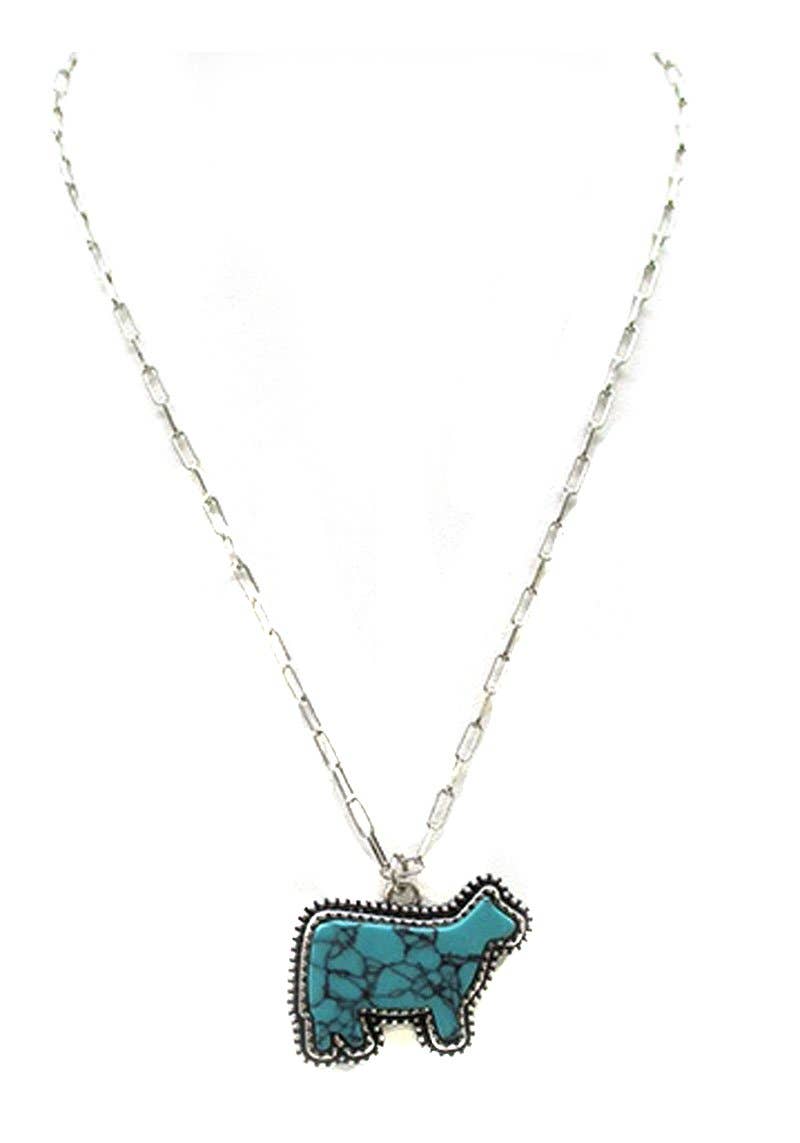 Western Turquoise Cow Necklace – Purple Ribbon Beef