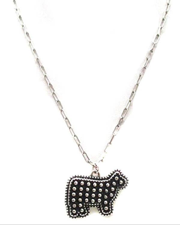 Western Tiny Bubble Cow Necklace – Purple Ribbon Beef