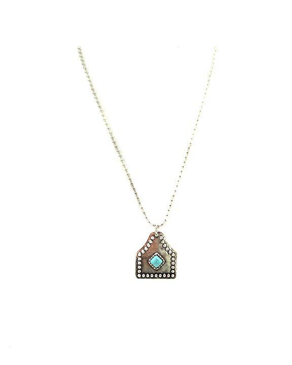 Western Turquoise Stone Cattle Tag Necklace – Purple Ribbon Beef